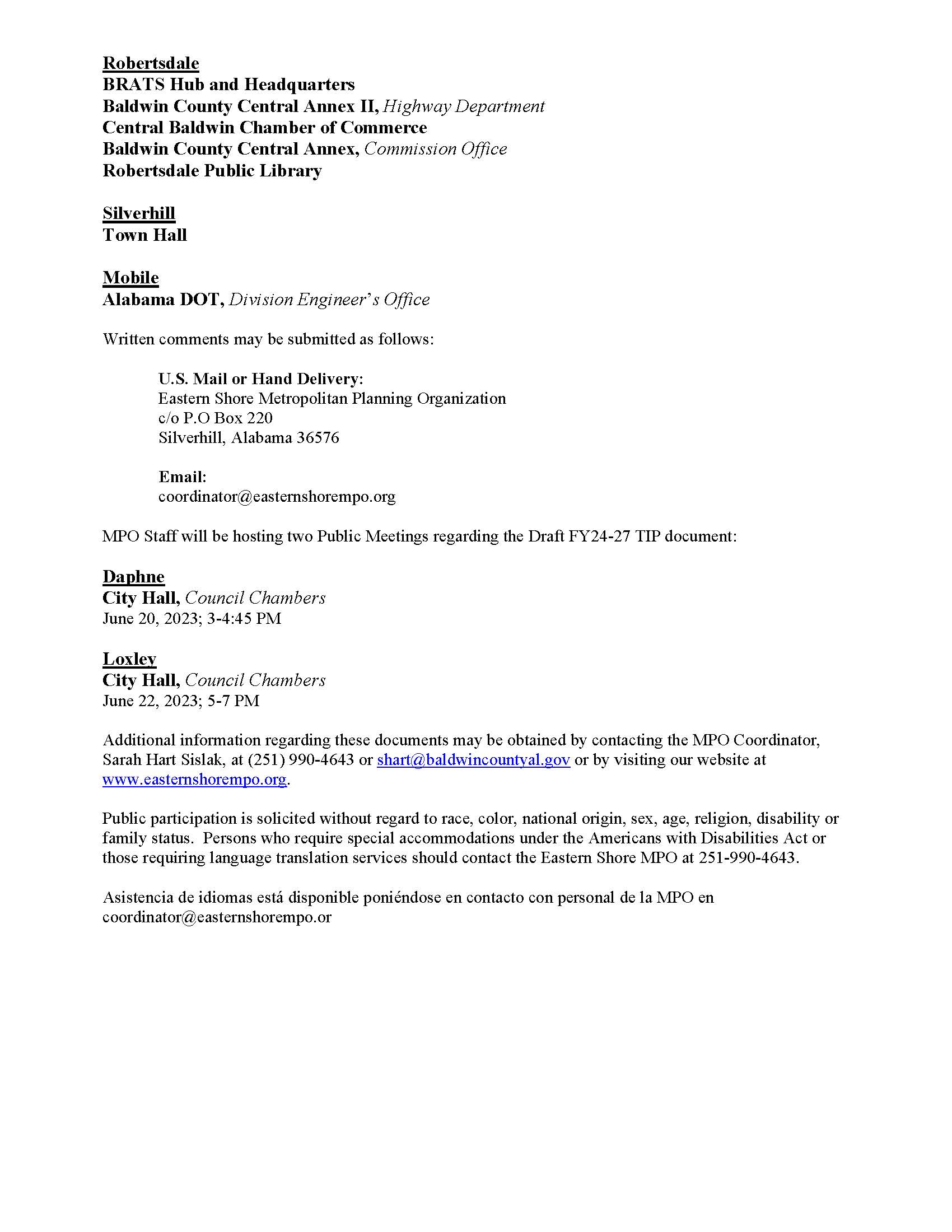 Public Notice – Draft FY 24 UPWP & Draft FY24-27 TIP