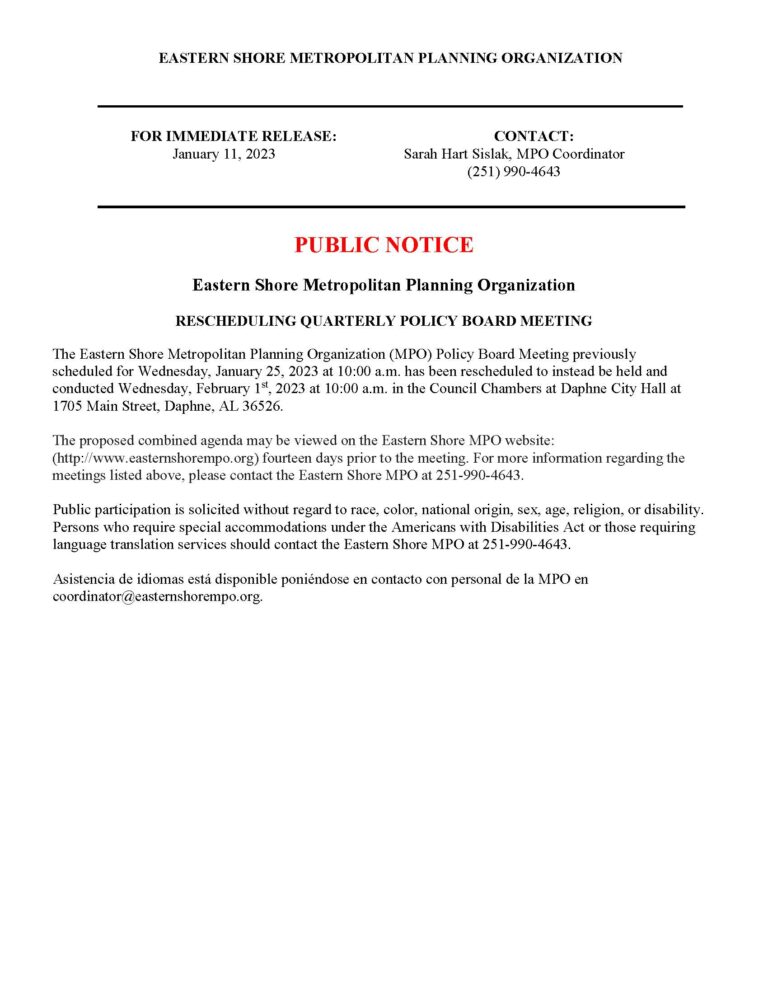 Public Notice – Rescheduling January Policy Board Meeting