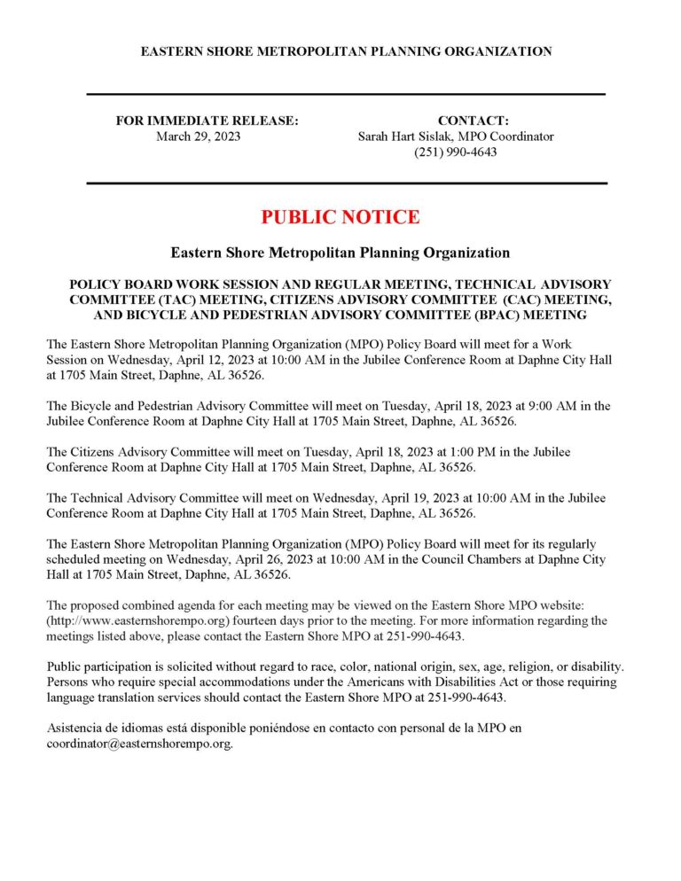 Public Notice – April 2023 Meetings