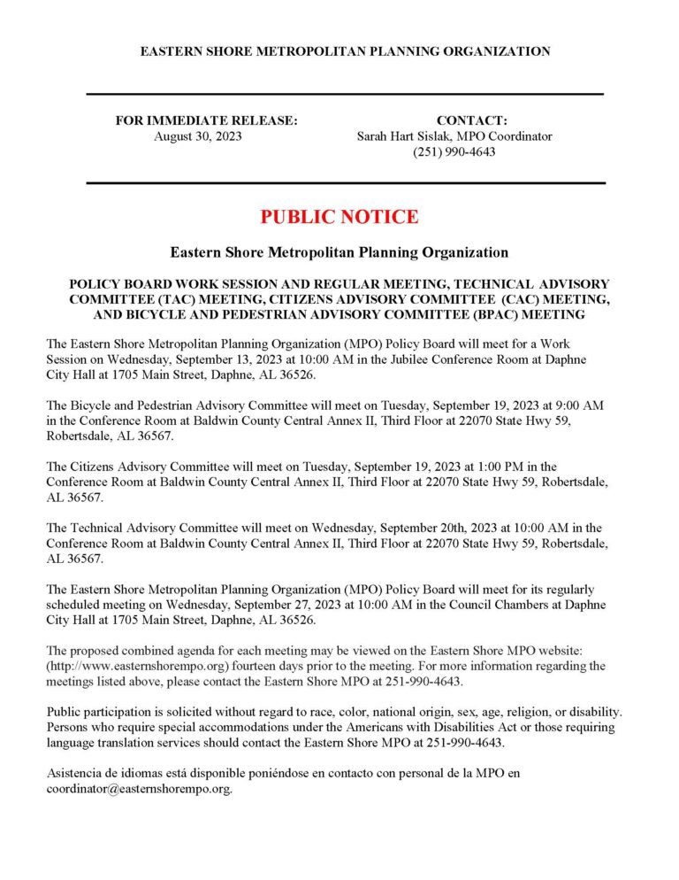 Public Notice – September 2023 Meetings